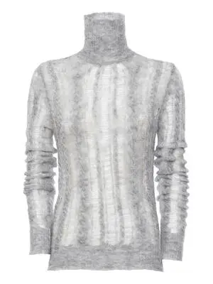 DES_PHEMMES Open-knit Mohair Turtleneck - Light Grey