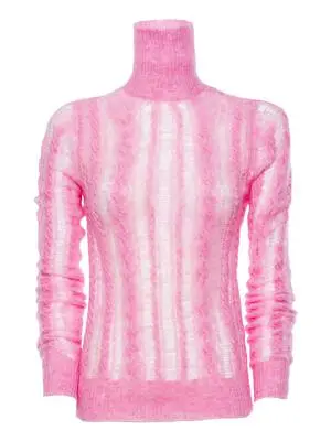DES_PHEMMES Open-knit Mohair Turtleneck - Pink