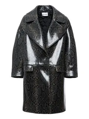 DES_PHEMMES Snake-embossed Overcoat - Dark Green