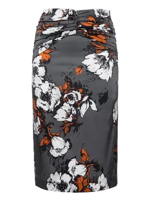 DES_PHEMMES Printed Stretch-Satin Knee-Length Skirt Dark Grey