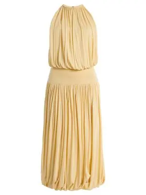 TOTEME Gathered Knit Jersey Midi Dress - Yellow