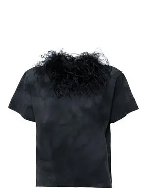 DES_PHEMMES Feather-trimmed T-shirt - Dark Grey
