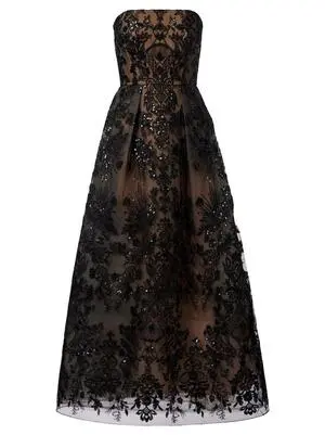 Elie Saab Embroidered Sequined Gown - Black