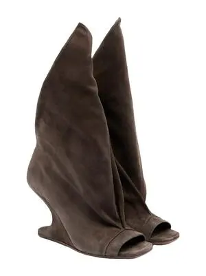 Rick Owens Cantilever Suede Peep-toe Boots - Grey