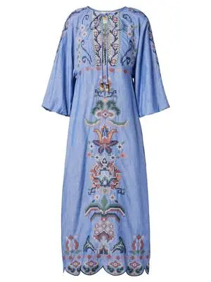 Farm Rio Garden Tapestry Cotton Midi Dress - Blue