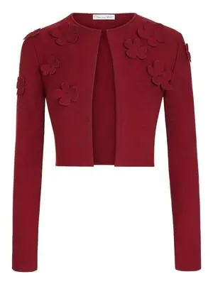 Oscar De La Renta Laser-cut Floral Knit Cardigan - Red