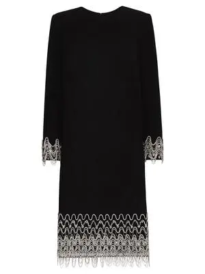 Oscar De La Renta Crystal Wave Embroidered Shift Dress - Black