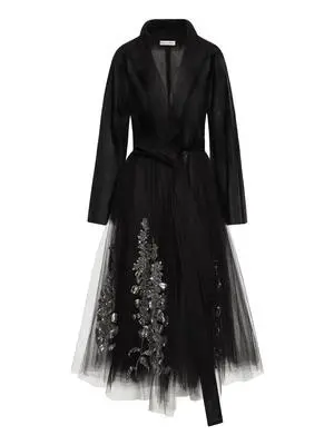Oscar De La Renta Foxglove Sequin-embroidered Opera Coat - Black