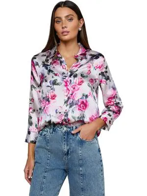 L'Agence Dani Silk Blouse Top - Pink Multi Water Rose