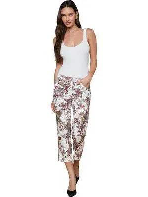 L'Agence Blaine Cropped Stovepipe Jean - White Multi Large Butterfly Jungle