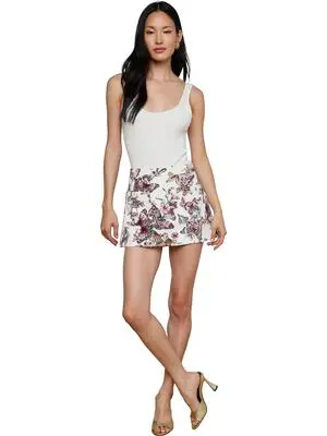 L'Agence Cyra Low-rise Mini Skirt - White Multi Large Butterfly Jungle