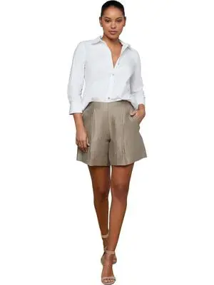 L'Agence Hadleigh Linen-blend Short - Grey Taupe
