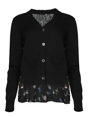 Sacai Floral Print Knit Cardigan - Black