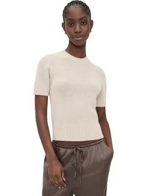 WHITE & WARREN Featherweight Cashmere Pullover Natural Heather