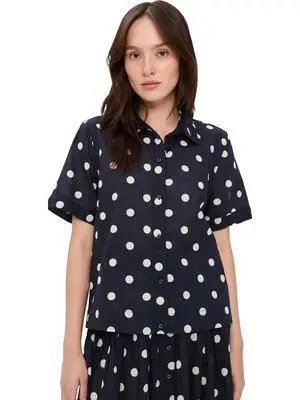 The Great. The Messenger Polka-dot Top - Navy W/ Cream Polka Dots