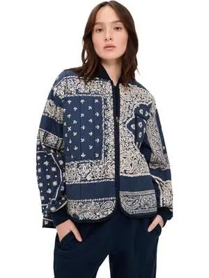 The Great. The Quilted Bomber Jacket - Navy Bandana Print