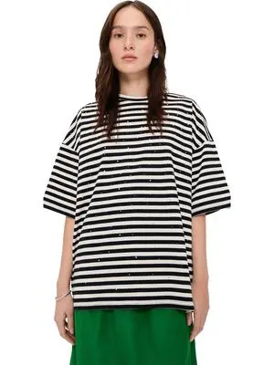 Essentiel Antwerp Striped Jersey T-shirt With Rhinestone Embellishments - Combo3 Off White