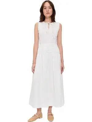 Moon River Smocked Shirred Midi Dress - White