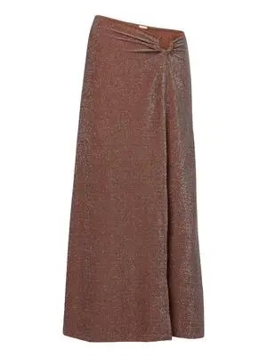 Johanna Ortiz Ring-detail Midi Skirt In Metallic Knit - Brown