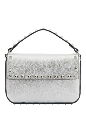 Valentino Garavani Rockstud Small Metallic Leather Top-handle Bag - Silver