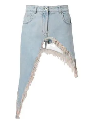 Blumarine Asymmetric Distressed Denim Miniskirt - Blue