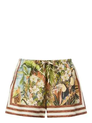 ALEMAIS Alémais Toucan Tango Printed Linen Shorts - Multicoloured