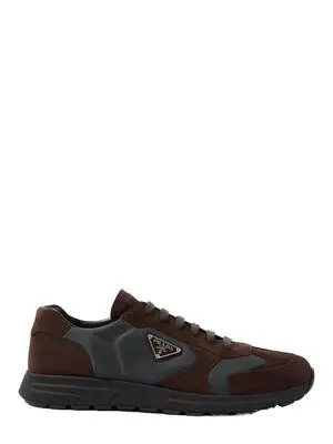 Prada Suede And Fabric Trimmed Lace-up Sneakers - Brown