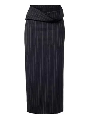 MUGLER Pinstripe Wool Pencil Skirt - Blue