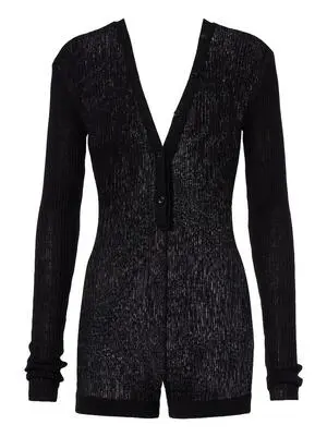 MUGLER Ribbed-knit Cotton Romper - Black