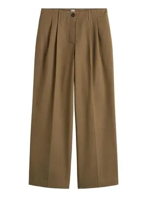 TOTEME Pleated Cotton Twill Wide-leg Trousers - Tan