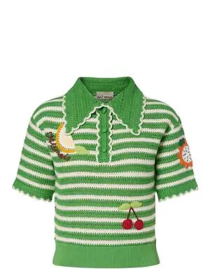 ALEMAIS Striped Cotton Polo Shirt - Green