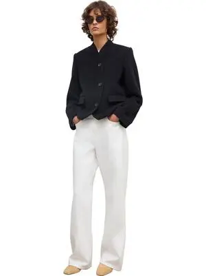 HOUSE OF DAGMAR Stand-collar Curved Wool Jacket - Black