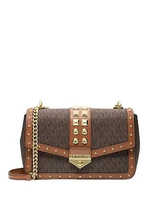 Michael Kors Studded Logo Shoulder Bag - Brown