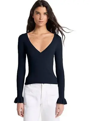 Michael Kors Ribbed Wool Blend V-neck Sweater - Blue