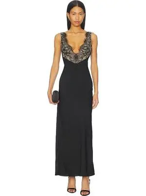 Bardot Lace Trimmed Maxi Slip Dress - Black