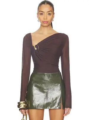 Bardot Marisol Asymmetric Mesh Top - Chocolate
