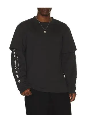STAMPD S26 Double Layered Long Sleeve Relaxed Tee In Grey - Charcoal