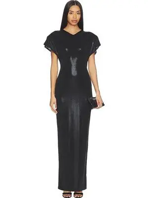 Norma Kamali Cap Sleeve Shoulder Pad Long Dress - Black