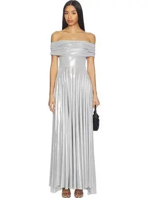 Norma Kamali Sleeveless Cowl Neck Flared Gown - Silver