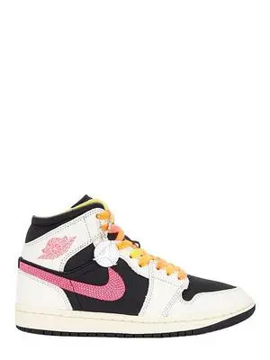 JORDAN 1 Mid Se Edg Sneaker - Pale Ivory  Racer Pink  Black & Muslin
