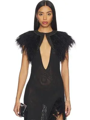 JADED LONDON Feather Shrug With Pu Placket - Black