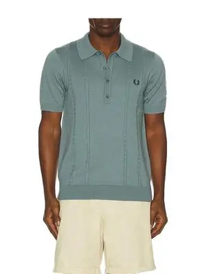Fred Perry Cable Knitted Polo Shirt In Slate - Stockport Blue