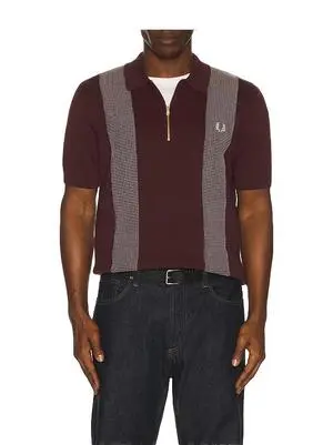 Fred Perry Panel Detail Knitted Polo Shirt In Red - Oxblood