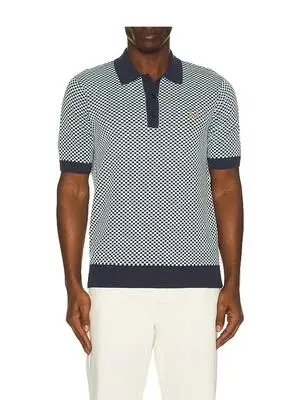 Fred Perry Chequerboard Knitted Polo Shirt In Blue - Dark Airforce