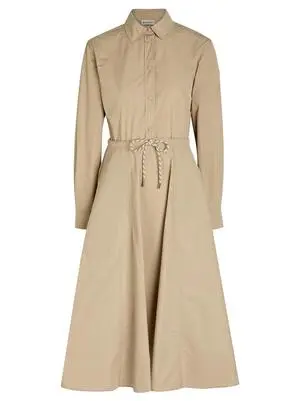 Moncler Poplin Midi Shirt Dress With Drawstring - Beige