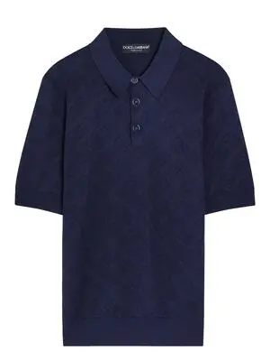 Dolce & Gabbana Logo-jacquard Silk Polo Shirt - Blue