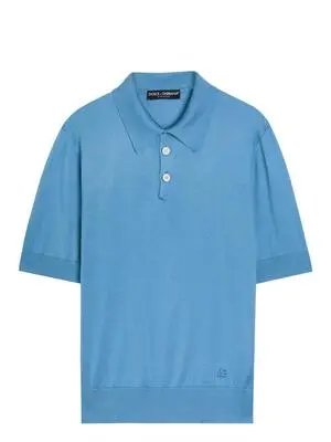 Dolce & Gabbana Logo-embroidered Silk Polo Shirt - Blue