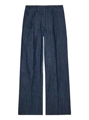 Another Tomorrow Wide-leg Chambray Trousers - Dark Blue