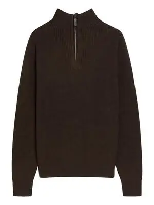 TOD'S Ribbed Half-zip Silk And Cotton-blend Jumper - Brown