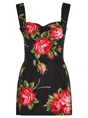Dolce & Gabbana Floral-print Cotton-poplin Mini Dress - Black